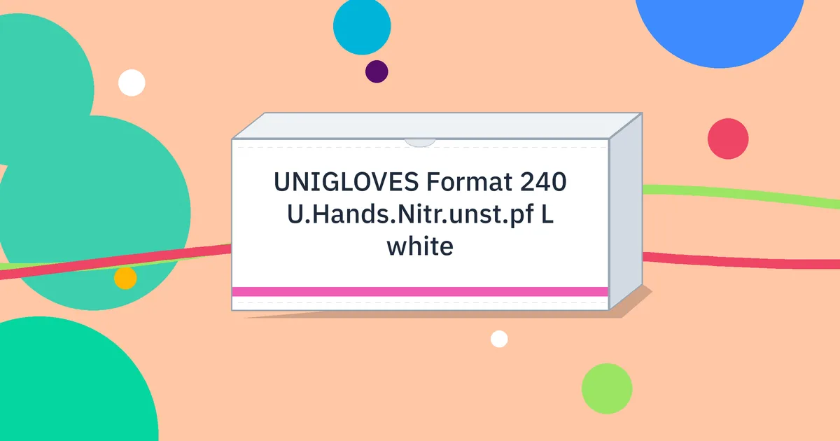 Symbolbild: Packung mit der Aufschrift UNIGLOVES Format 240 U.Hands.Nitr.unst.pf L white (PZN 18100469) – Verfügbarkeit und Bezug in Apotheken in Frankfurt am Main