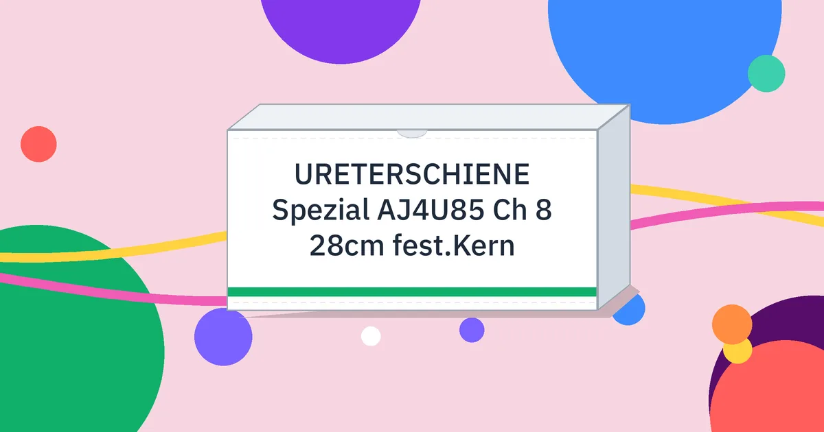 Symbolbild: Packung mit der Aufschrift URETERSCHIENE Spezial AJ4U85 Ch 8 28cm fest.Kern (PZN 00506283) – Verfügbarkeit und Bezug in Apotheken in Frankfurt am Main