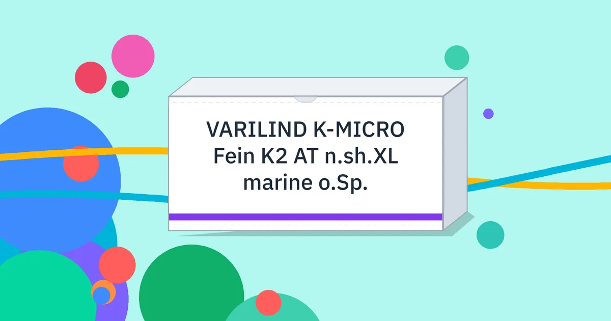 Symbolbild: Packung mit der Aufschrift VARILIND K-MICRO Fein K2 AT n.sh.XL marine o.Sp. (PZN 20553505) – Verfügbarkeit und Bezug in Apotheken in Frankfurt am Main