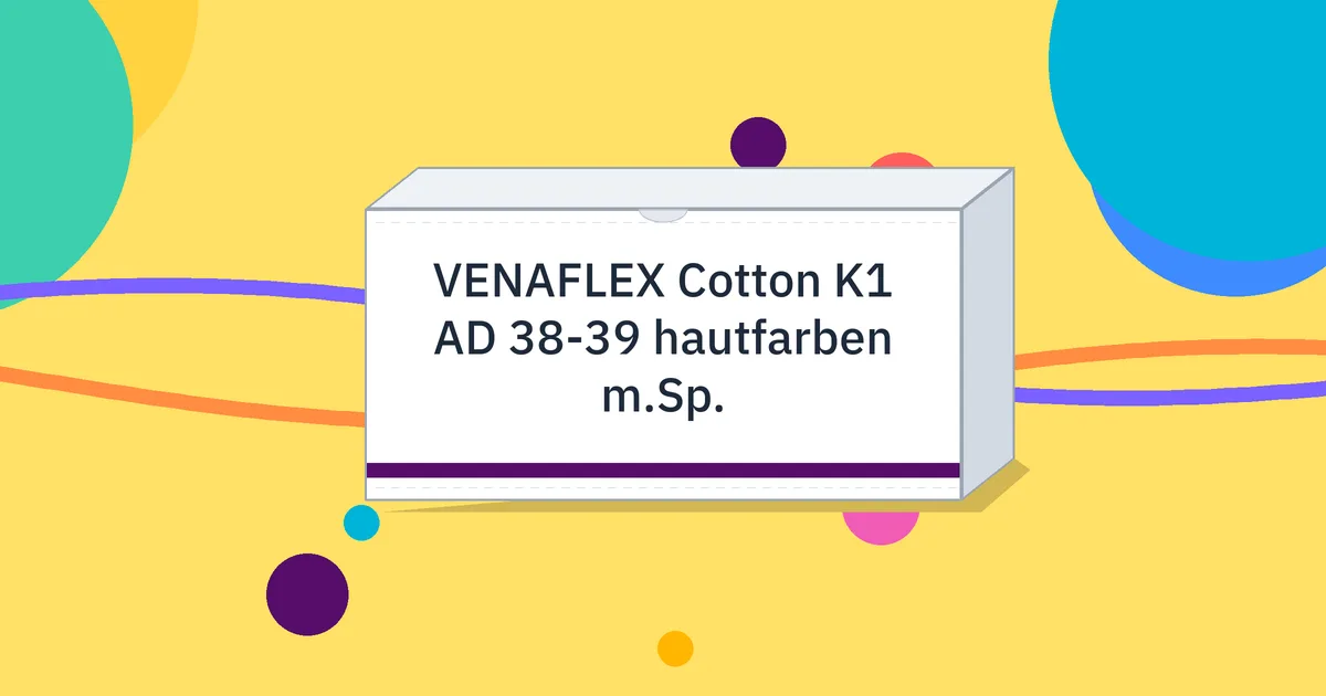 Symbolbild: Packung mit der Aufschrift VENAFLEX Cotton K1 AD 38-39 hautfarben m.Sp. (PZN 18308939) – Verfügbarkeit und Bezug in Apotheken in Frankfurt am Main