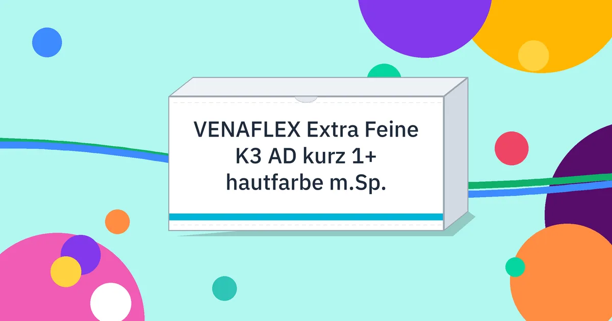 Symbolbild: Packung mit der Aufschrift VENAFLEX Extra Feine K3 AD kurz 1+ hautfarbe m.Sp. (PZN 18307940) – Verfügbarkeit und Bezug in Apotheken in Frankfurt am Main