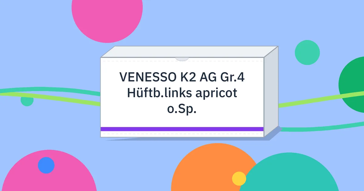 Symbolbild: Packung mit der Aufschrift VENESSO K2 AG Gr.4 Hüftb.links apricot o.Sp. (PZN 03269599) – Verfügbarkeit und Bezug in Apotheken in Frankfurt am Main