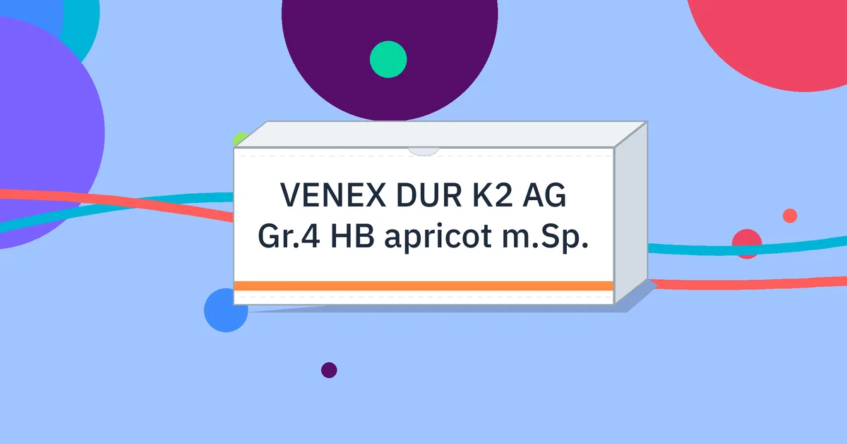 Symbolbild: Packung mit der Aufschrift VENEX DUR K2 AG Gr.4 HB apricot m.Sp. (PZN 03218751) – Verfügbarkeit und Bezug in Apotheken in Frankfurt am Main