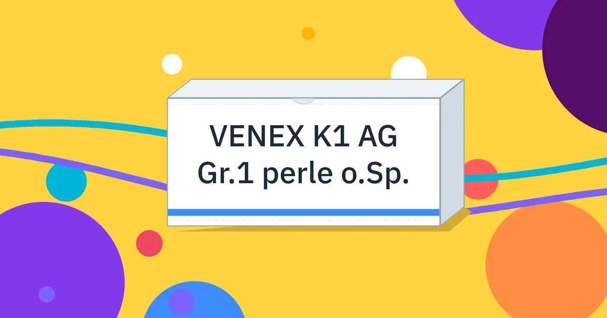 Symbolbild: Packung mit der Aufschrift VENEX K1 AG Gr.1 perle o.Sp. (PZN 03188665) – Verfügbarkeit und Bezug in Apotheken in Frankfurt am Main