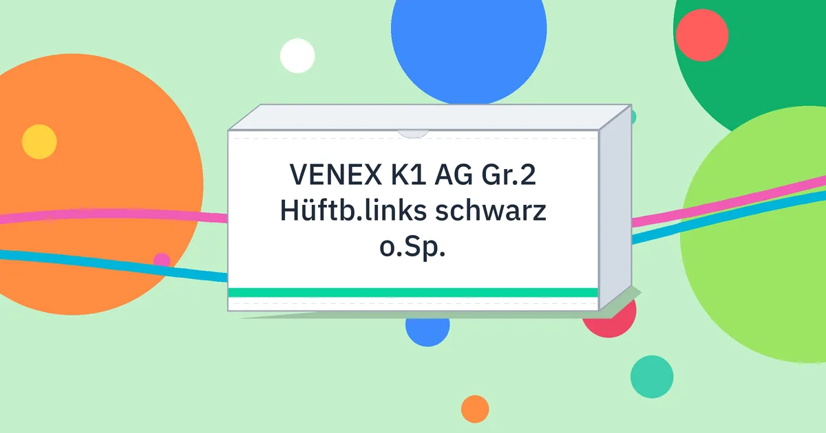 Symbolbild: Packung mit der Aufschrift VENEX K1 AG Gr.2 Hüftb.links schwarz o.Sp. (PZN 03206417) – Verfügbarkeit und Bezug in Apotheken in Frankfurt am Main