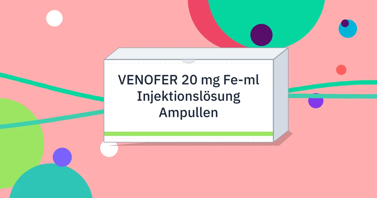 Symbolbild: Packung mit der Aufschrift VENOFER 20 mg Fe-ml Injektionslösung Ampullen (PZN 17396835) – Verfügbarkeit und Bezug in Apotheken in Frankfurt am Main