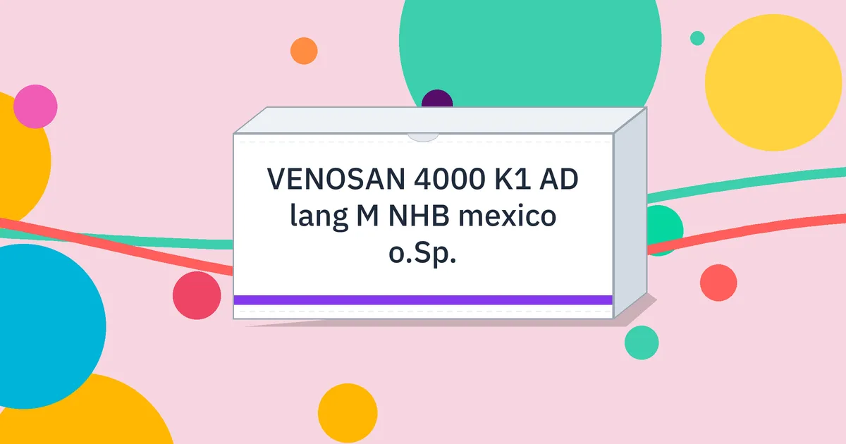 Symbolbild: Packung mit der Aufschrift VENOSAN 4000 K1 AD lang M NHB mexico o.Sp. (PZN 14423135) – Verfügbarkeit und Bezug in Apotheken in Frankfurt am Main