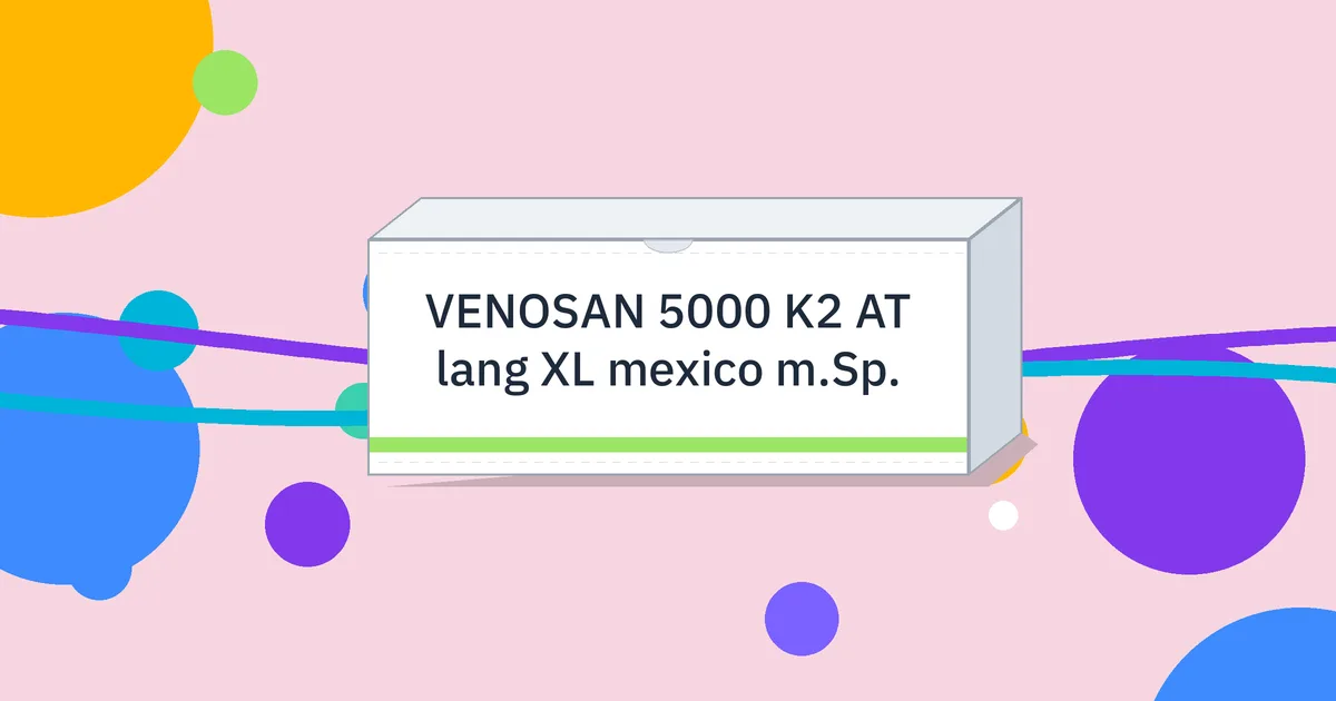 Symbolbild: Packung mit der Aufschrift VENOSAN 5000 K2 AT lang XL mexico m.Sp. (PZN 14430371) – Verfügbarkeit und Bezug in Apotheken in Frankfurt am Main