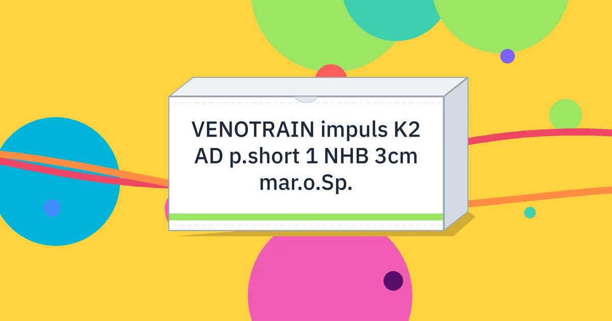 Symbolbild: Packung mit der Aufschrift VENOTRAIN impuls K2 AD p.short 1 NHB 3cm mar.o.Sp. (PZN 15223875) – Verfügbarkeit und Bezug in Apotheken in Frankfurt am Main
