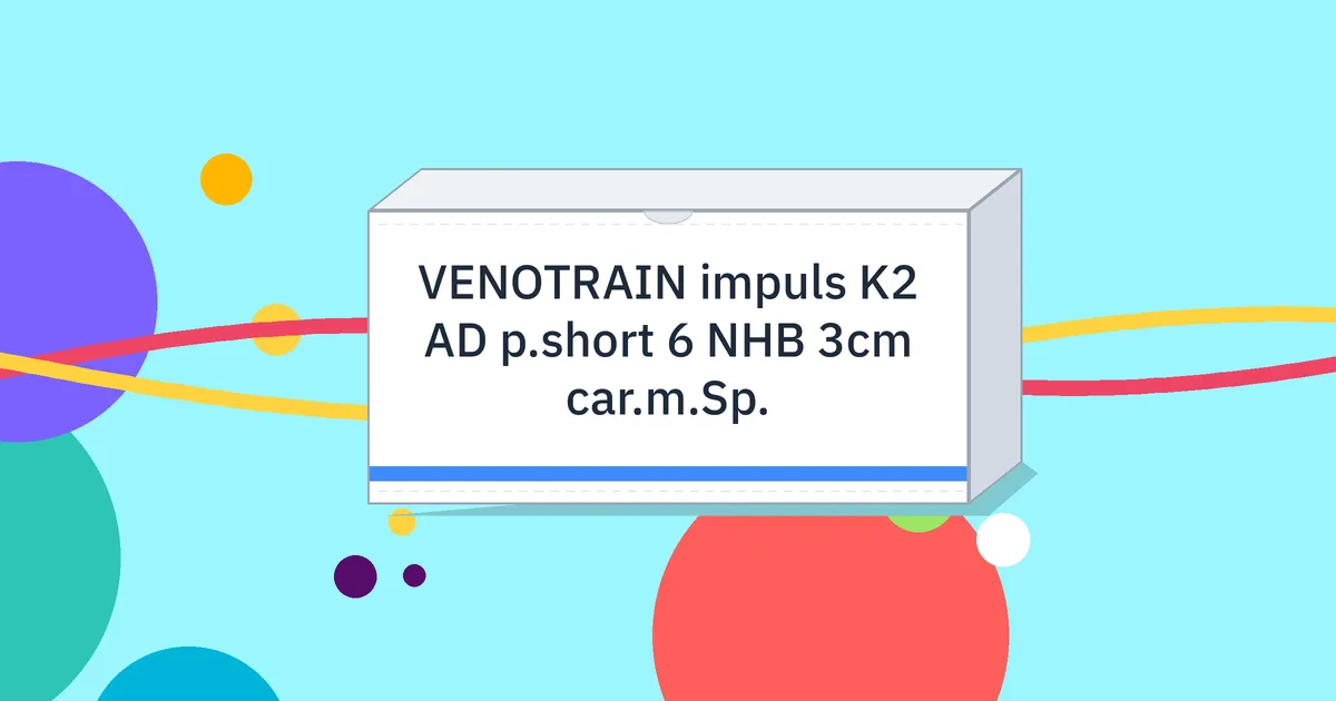 Symbolbild: Packung mit der Aufschrift VENOTRAIN impuls K2 AD p.short 6 NHB 3cm car.m.Sp. (PZN 00647032) – Verfügbarkeit und Bezug in Apotheken in Frankfurt am Main