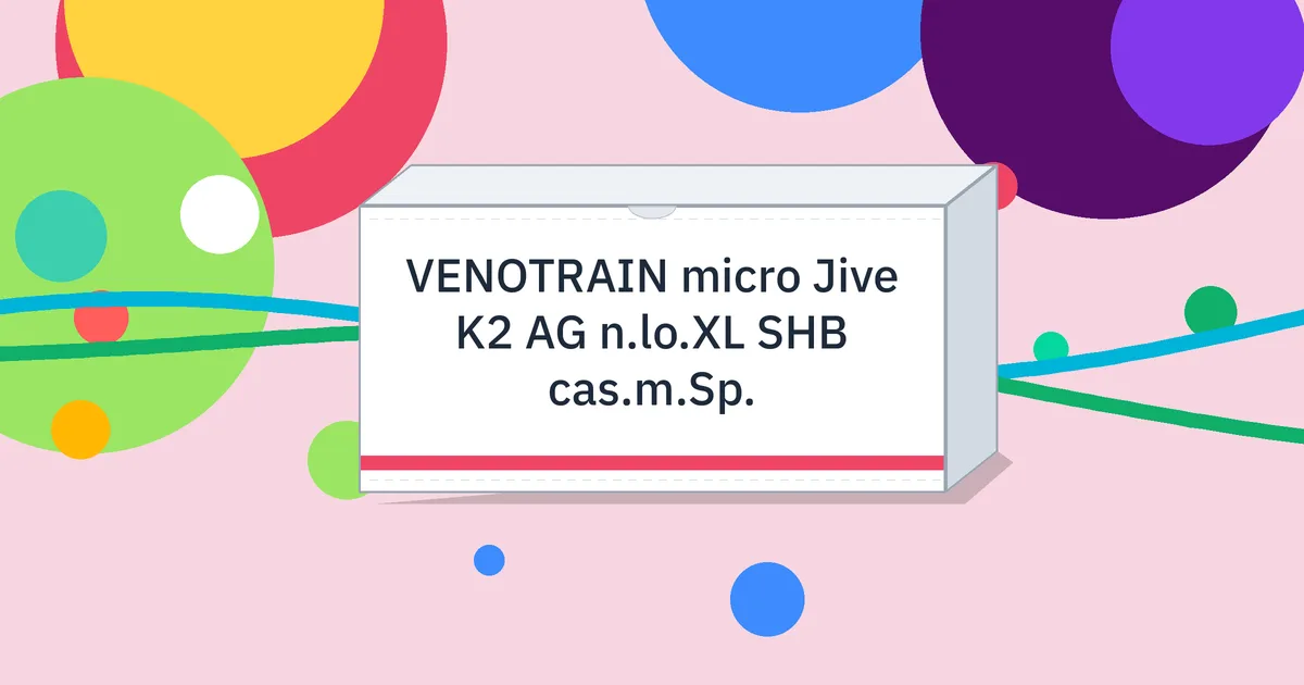 Symbolbild: Packung mit der Aufschrift VENOTRAIN micro Jive K2 AG n.lo.XL SHB cas.m.Sp. (PZN 20767287) – Verfügbarkeit und Bezug in Apotheken in Frankfurt am Main