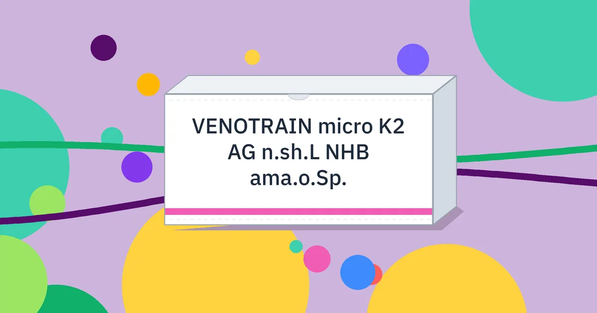 Symbolbild: Packung mit der Aufschrift VENOTRAIN micro K2 AG n.sh.L NHB ama.o.Sp. (PZN 05716795) – Verfügbarkeit und Bezug in Apotheken in Frankfurt am Main