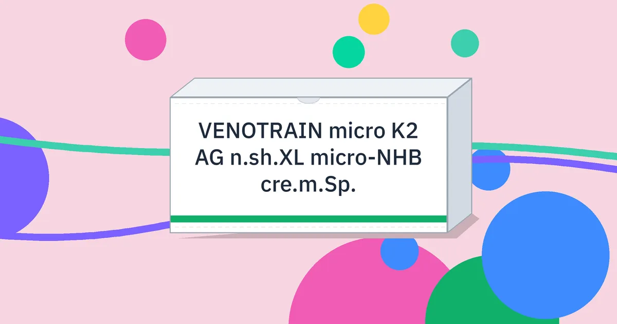 Symbolbild: Packung mit der Aufschrift VENOTRAIN micro K2 AG n.sh.XL micro-NHB cre.m.Sp. (PZN 16064924) – Verfügbarkeit und Bezug in Apotheken in Frankfurt am Main