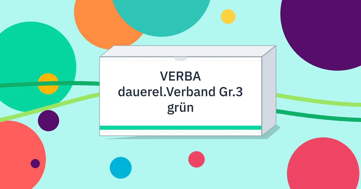 Symbolbild: Packung mit der Aufschrift VERBA dauerel.Verband Gr.3 grün (PZN 01981715) – Verfügbarkeit und Bezug in Apotheken in Frankfurt am Main