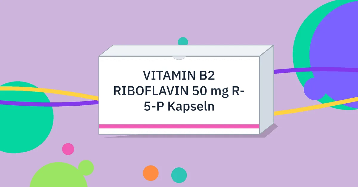 Symbolbild: Packung mit der Aufschrift VITAMIN B2 RIBOFLAVIN 50 mg R-5-P Kapseln (PZN 17553080) – Verfügbarkeit und Bezug in Apotheken in Frankfurt am Main