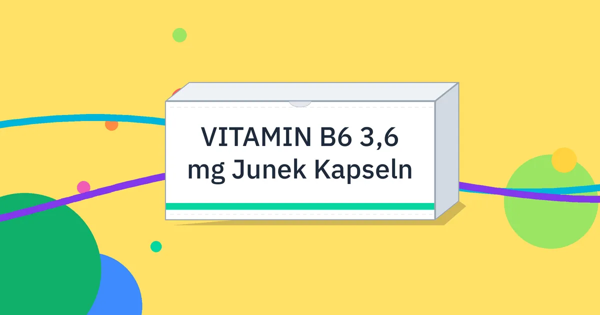 Symbolbild: Packung mit der Aufschrift VITAMIN B6 3,6 mg Junek Kapseln (PZN 04132158) – Verfügbarkeit und Bezug in Apotheken in Frankfurt am Main