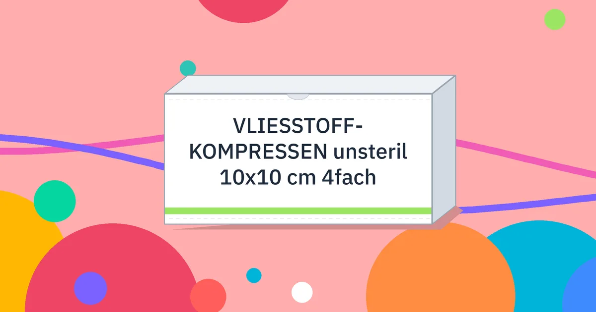 Symbolbild: Packung mit der Aufschrift VLIESSTOFF-KOMPRESSEN unsteril 10x10 cm 4fach (PZN 12397971) – Verfügbarkeit und Bezug in Apotheken in Frankfurt am Main