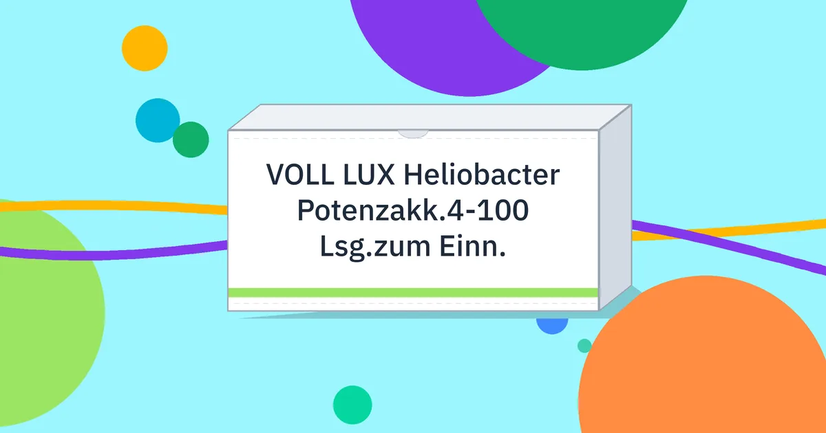 Symbolbild: Packung mit der Aufschrift VOLL LUX Heliobacter Potenzakk.4-100 Lsg.zum Einn. (PZN 12390408) – Verfügbarkeit und Bezug in Apotheken in Frankfurt am Main