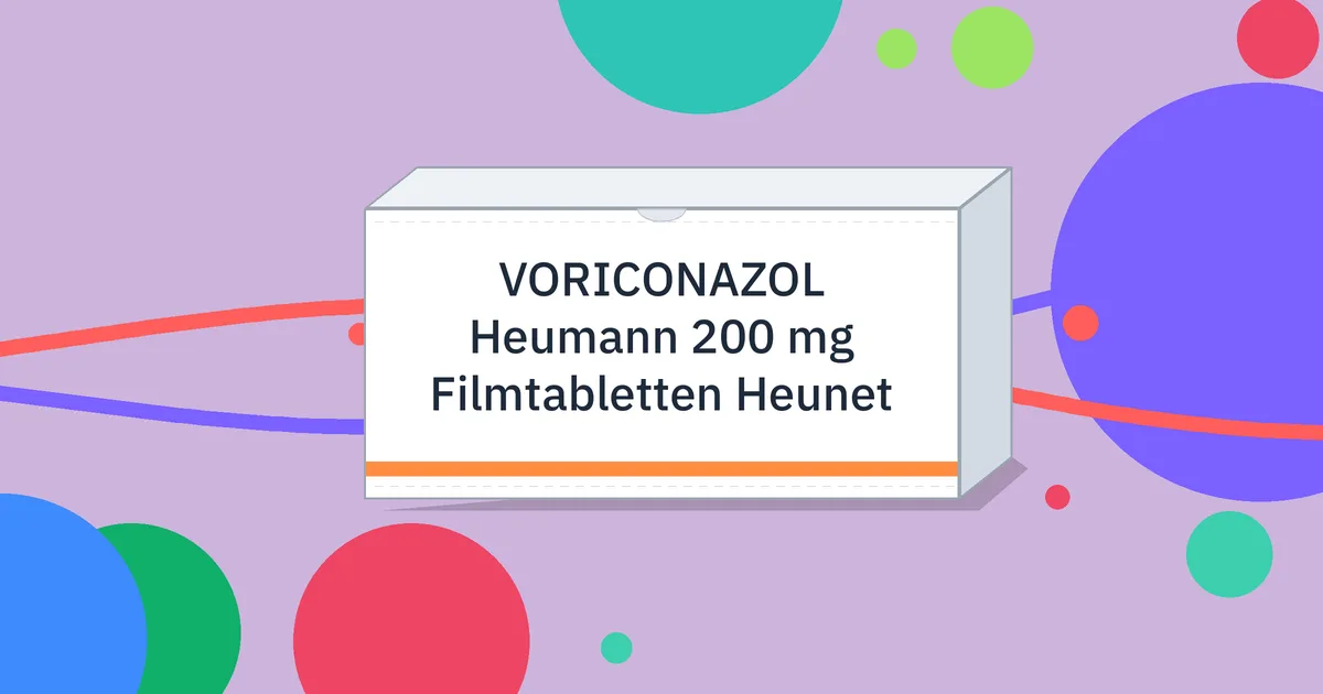 Symbolbild: Packung mit der Aufschrift VORICONAZOL Heumann 200 mg Filmtabletten Heunet (PZN 16196790) – Verfügbarkeit und Bezug in Apotheken in Frankfurt am Main