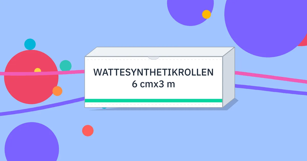 Symbolbild: Packung mit der Aufschrift WATTESYNTHETIKROLLEN 6 cmx3 m (PZN 05746158) – Verfügbarkeit und Bezug in Apotheken in Frankfurt am Main