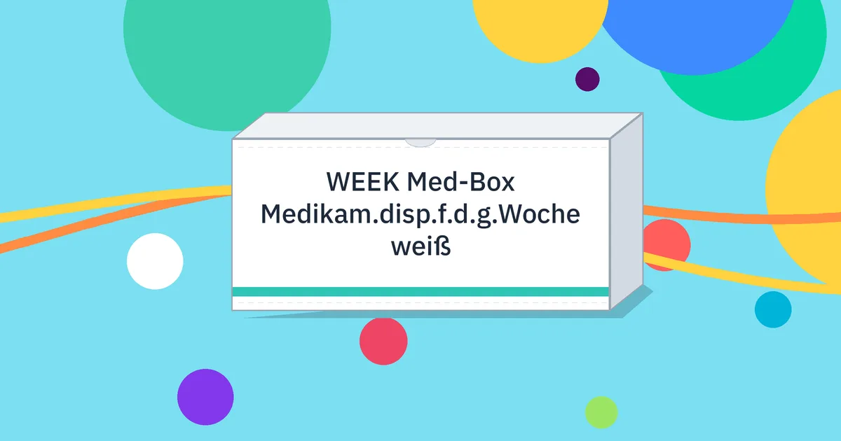 Symbolbild: Packung mit der Aufschrift WEEK Med-Box Medikam.disp.f.d.g.Woche weiß (PZN 07004366) – Verfügbarkeit und Bezug in Apotheken in Frankfurt am Main