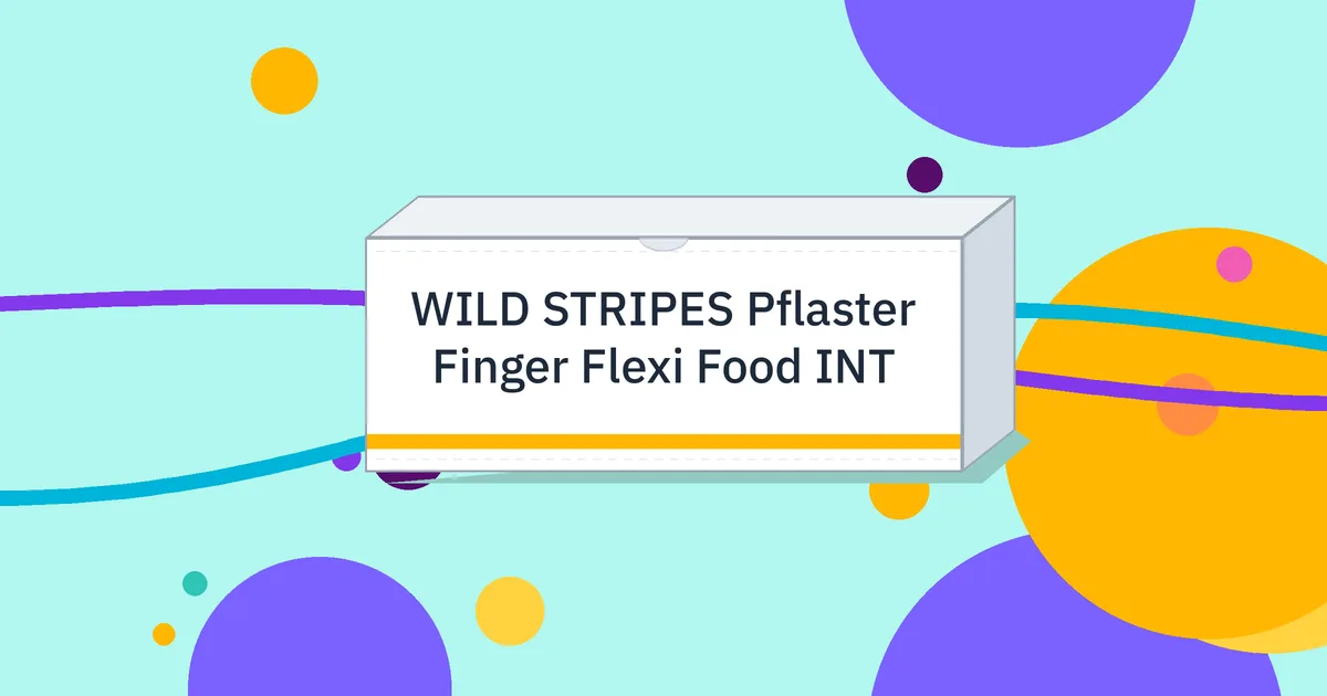 Symbolbild: Packung mit der Aufschrift WILD STRIPES Pflaster Finger Flexi Food INT (PZN 19175765) – Verfügbarkeit und Bezug in Apotheken in Frankfurt am Main