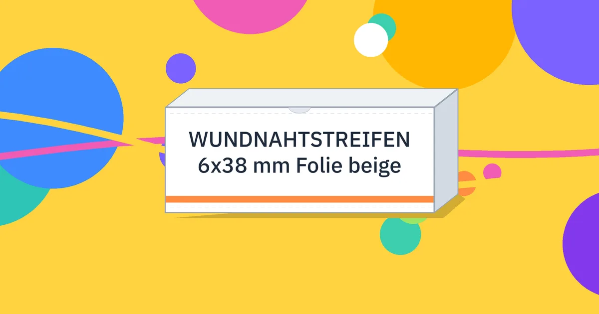 Symbolbild: Packung mit der Aufschrift WUNDNAHTSTREIFEN 6x38 mm Folie beige (PZN 18259939) – Verfügbarkeit und Bezug in Apotheken in Frankfurt am Main