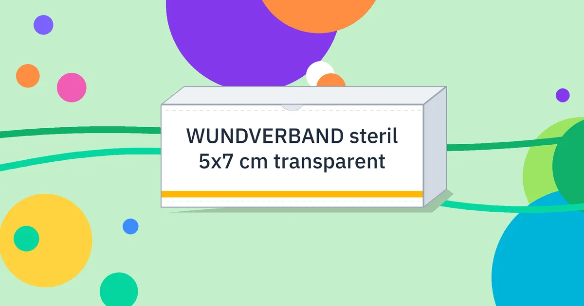 Symbolbild: Packung mit der Aufschrift WUNDVERBAND steril 5x7 cm transparent (PZN 19813533) – Verfügbarkeit und Bezug in Apotheken in Frankfurt am Main