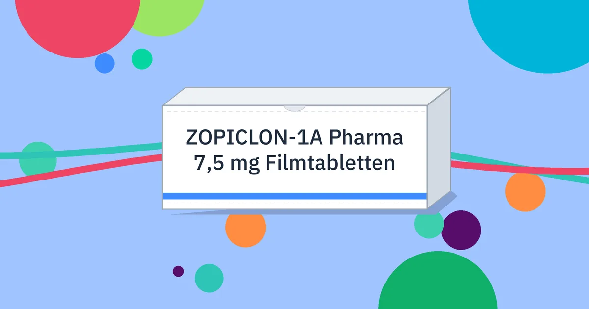 Symbolbild: Packung mit der Aufschrift ZOPICLON-1A Pharma 7,5 mg Filmtabletten (PZN 04344392) – Verfügbarkeit und Bezug in Apotheken in Frankfurt am Main