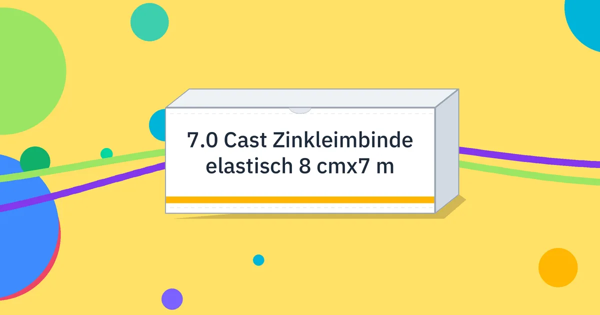 Symbolbild: Packung mit der Aufschrift 7.0 Cast Zinkleimbinde elastisch 8 cmx7 m (PZN 05526540) – Verfügbarkeit und Bezug in Apotheken in Frankfurt am Main