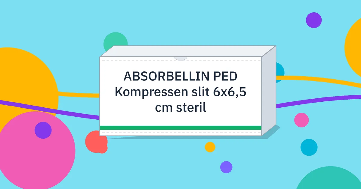 Symbolbild: Packung mit der Aufschrift ABSORBELLIN PED Kompressen slit 6x6,5 cm steril (PZN 19485721) – Verfügbarkeit und Bezug in Apotheken in Frankfurt am Main