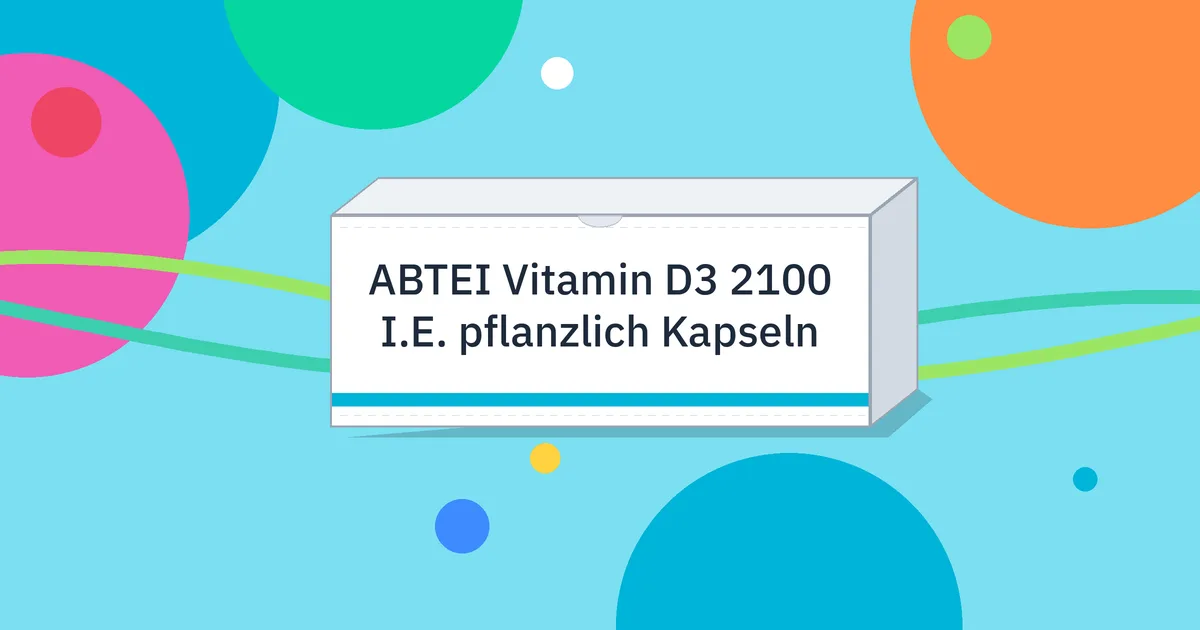 Symbolbild: Packung mit der Aufschrift ABTEI Vitamin D3 2100 I.E. pflanzlich Kapseln (PZN 16820610) – Verfügbarkeit und Bezug in Apotheken in Frankfurt am Main