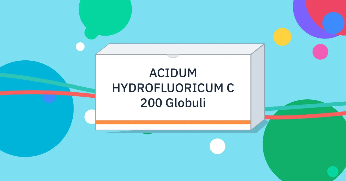 Symbolbild: Packung mit der Aufschrift ACIDUM HYDROFLUORICUM C 200 Globuli (PZN 04200807) – Verfügbarkeit und Bezug in Apotheken in Frankfurt am Main