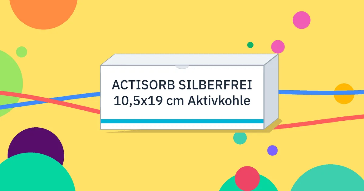 Symbolbild: Packung mit der Aufschrift ACTISORB SILBERFREI 10,5x19 cm Aktivkohle (PZN 10020469) – Verfügbarkeit und Bezug in Apotheken in Frankfurt am Main