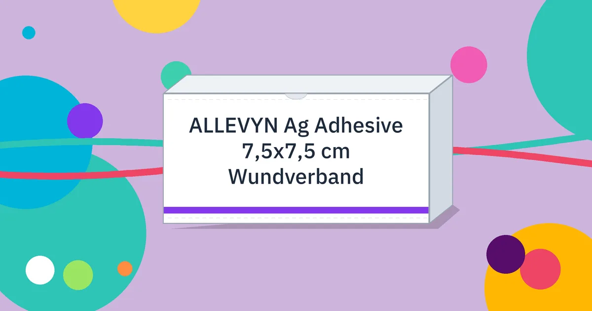 Symbolbild: Packung mit der Aufschrift ALLEVYN Ag Adhesive 7,5x7,5 cm Wundverband (PZN 13825469) – Verfügbarkeit und Bezug in Apotheken in Frankfurt am Main