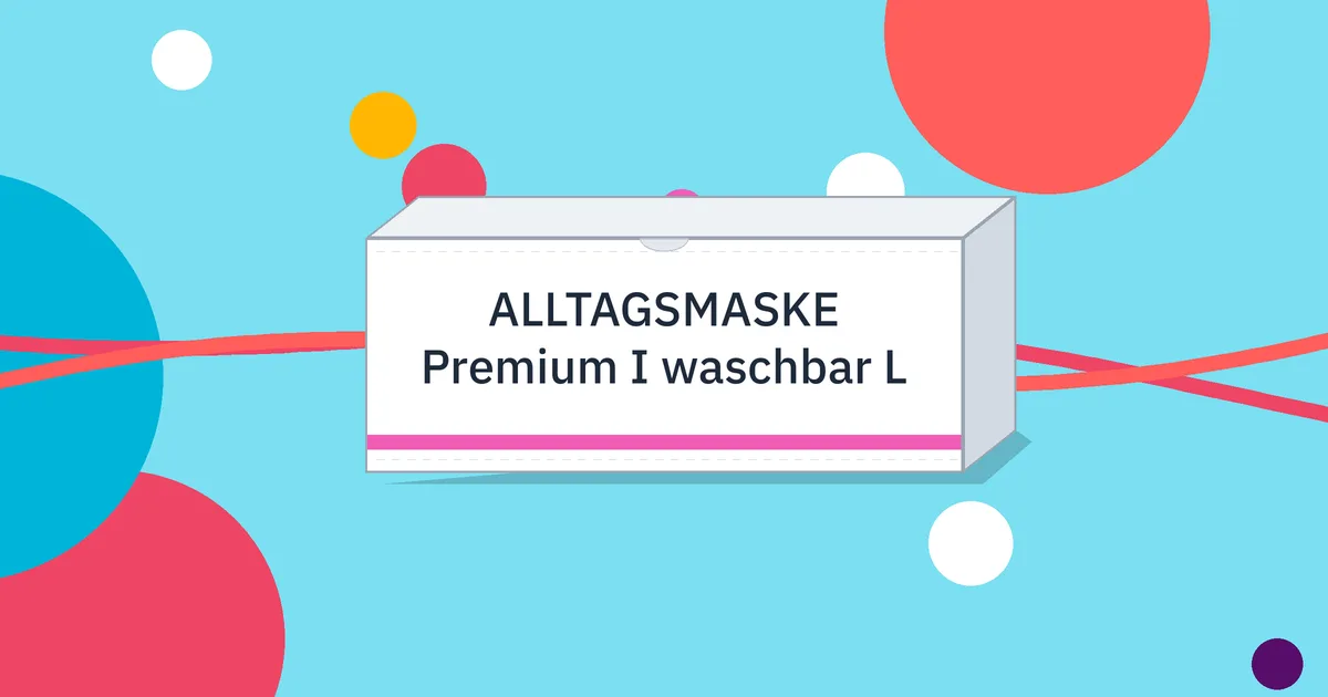 Symbolbild: Packung mit der Aufschrift ALLTAGSMASKE Premium I waschbar L (PZN 18260693) – Verfügbarkeit und Bezug in Apotheken in Frankfurt am Main