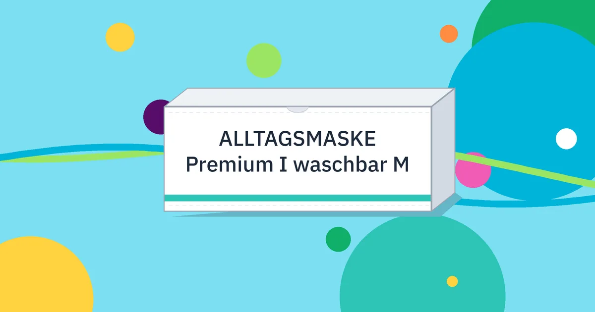 Symbolbild: Packung mit der Aufschrift ALLTAGSMASKE Premium I waschbar M (PZN 18260718) – Verfügbarkeit und Bezug in Apotheken in Frankfurt am Main