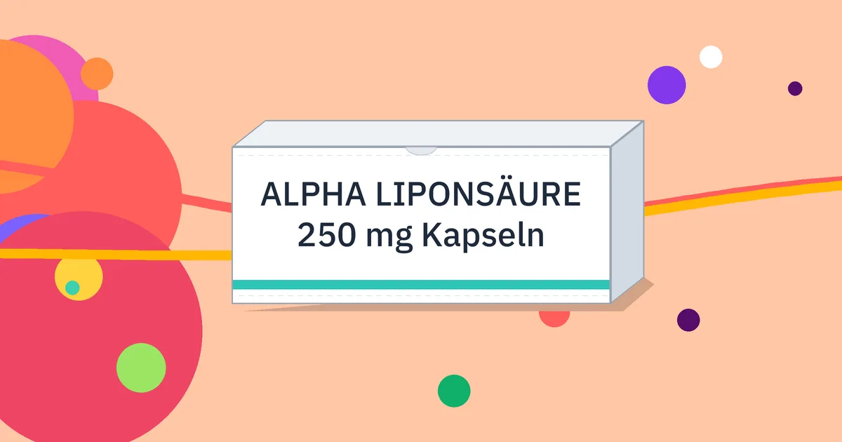 Symbolbild: Packung mit der Aufschrift ALPHA LIPONSÄURE 250 mg Kapseln (PZN 04856637) – Verfügbarkeit und Bezug in Apotheken in Frankfurt am Main