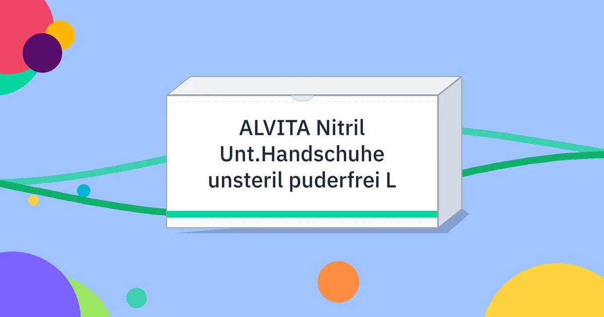 Symbolbild: Packung mit der Aufschrift ALVITA Nitril Unt.Handschuhe unsteril puderfrei L (PZN 11309315) – Verfügbarkeit und Bezug in Apotheken in Frankfurt am Main