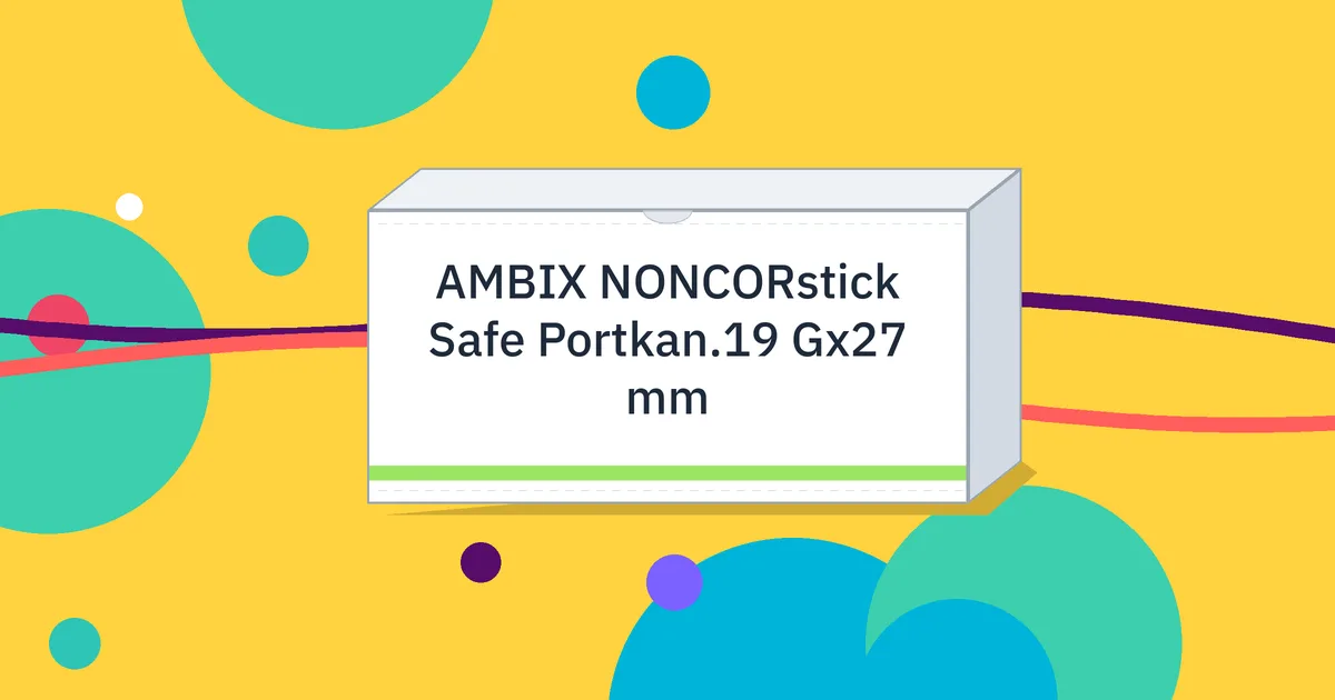Symbolbild: Packung mit der Aufschrift AMBIX NONCORstick Safe Portkan.19 Gx27 mm (PZN 10048870) – Verfügbarkeit und Bezug in Apotheken in Frankfurt am Main