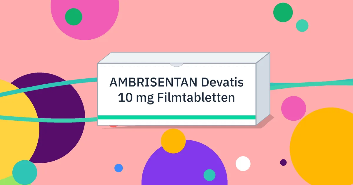 Symbolbild: Packung mit der Aufschrift AMBRISENTAN Devatis 10 mg Filmtabletten (PZN 16607017) – Verfügbarkeit und Bezug in Apotheken in Frankfurt am Main