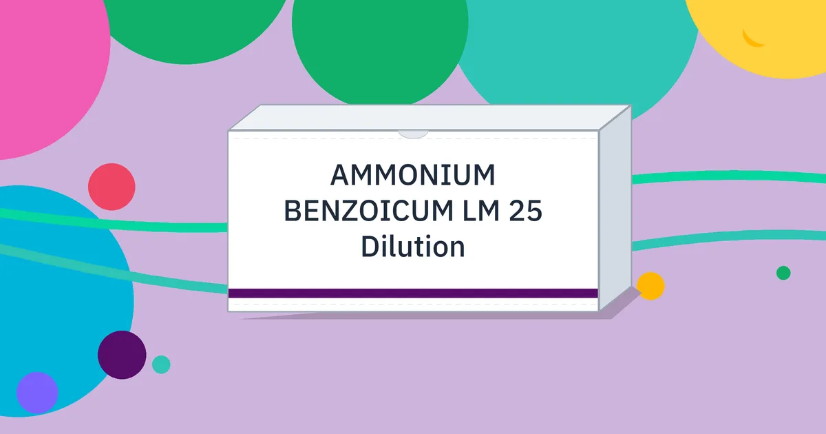 Symbolbild: Packung mit der Aufschrift AMMONIUM BENZOICUM LM 25 Dilution (PZN 13320077) – Verfügbarkeit und Bezug in Apotheken in Frankfurt am Main