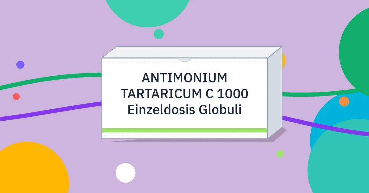 Symbolbild: Packung mit der Aufschrift ANTIMONIUM TARTARICUM C 1000 Einzeldosis Globuli (PZN 03035016) – Verfügbarkeit und Bezug in Apotheken in Frankfurt am Main