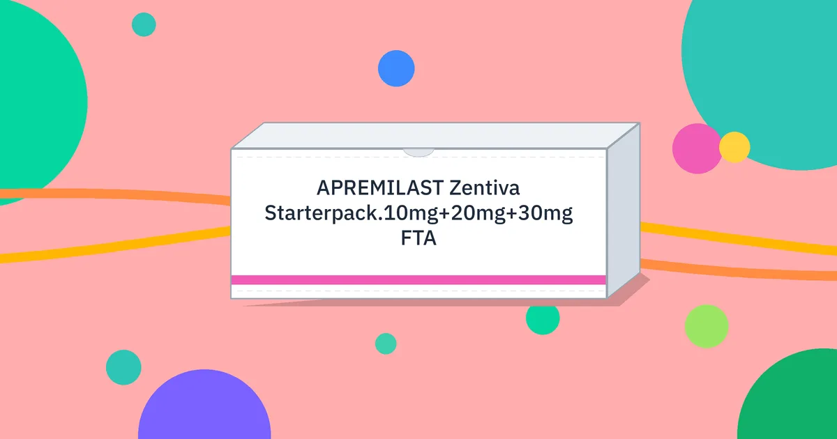 Symbolbild: Packung mit der Aufschrift APREMILAST Zentiva Starterpack.10mg+20mg+30mg FTA (PZN 19467893) – Verfügbarkeit und Bezug in Apotheken in Frankfurt am Main