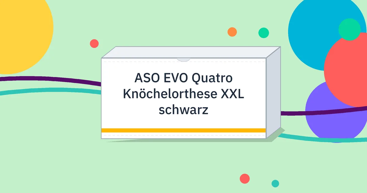 Symbolbild: Packung mit der Aufschrift ASO EVO Quatro Knöchelorthese XXL schwarz (PZN 10839821) – Verfügbarkeit und Bezug in Apotheken in Frankfurt am Main