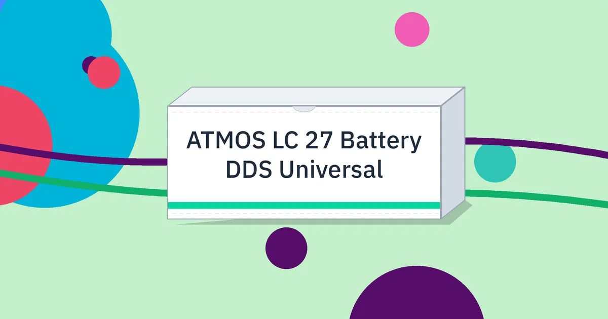 Symbolbild: Packung mit der Aufschrift ATMOS LC 27 Battery DDS Universal (PZN 16740420) – Verfügbarkeit und Bezug in Apotheken in Frankfurt am Main