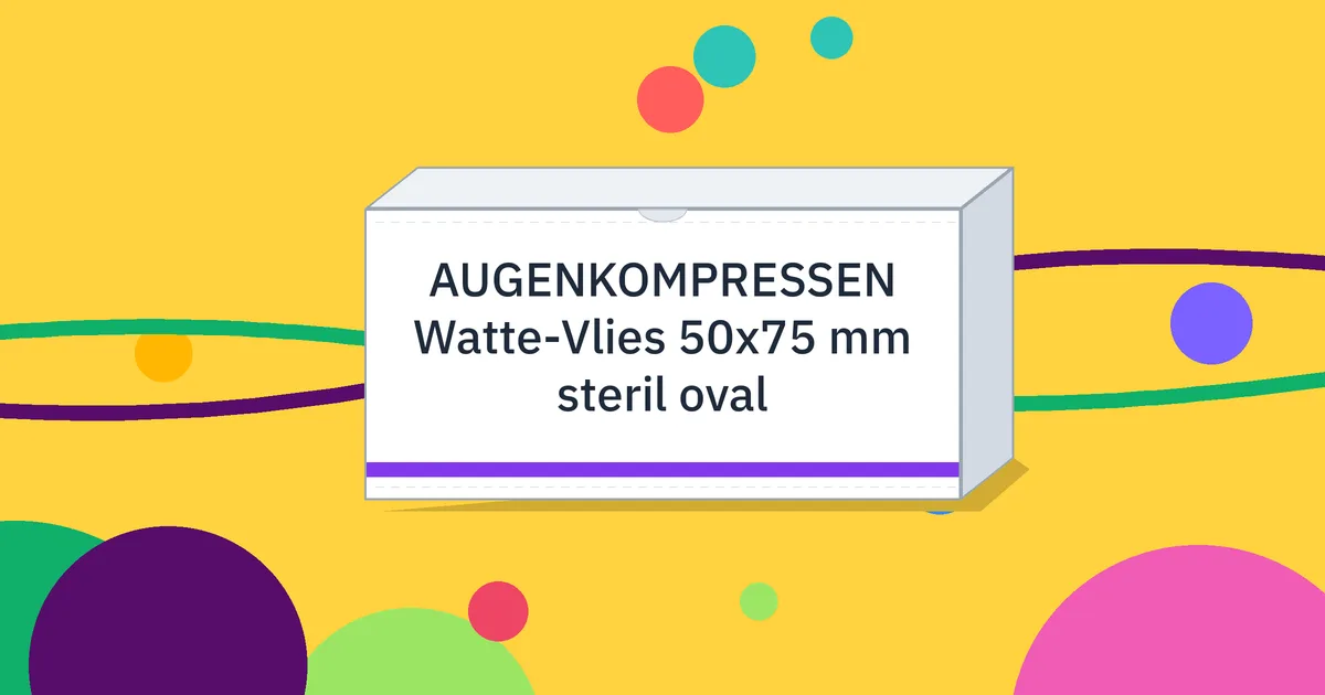 Symbolbild: Packung mit der Aufschrift AUGENKOMPRESSEN Watte-Vlies 50x75 mm steril oval (PZN 11058646) – Verfügbarkeit und Bezug in Apotheken in Frankfurt am Main