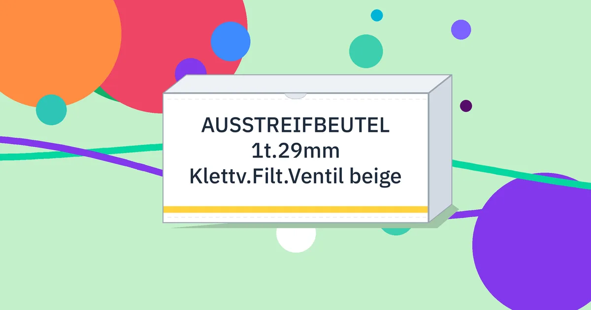 Symbolbild: Packung mit der Aufschrift AUSSTREIFBEUTEL 1t.29mm Klettv.Filt.Ventil beige (PZN 14273434) – Verfügbarkeit und Bezug in Apotheken in Frankfurt am Main