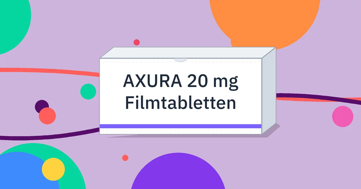 Symbolbild: Packung mit der Aufschrift AXURA 20 mg Filmtabletten (PZN 06686895) – Verfügbarkeit und Bezug in Apotheken in Frankfurt am Main