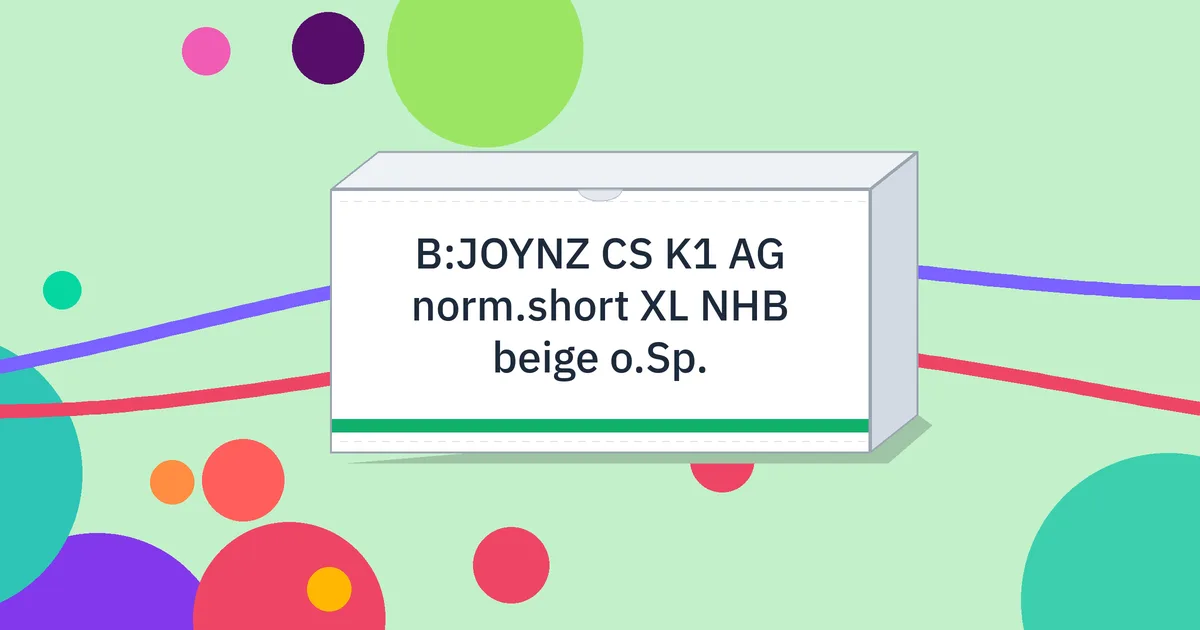 Symbolbild: Packung mit der Aufschrift B:JOYNZ CS K1 AG norm.short XL NHB beige o.Sp. (PZN 20534519) – Verfügbarkeit und Bezug in Apotheken in Frankfurt am Main